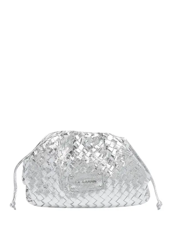 LA CARRIE Woven Leather Mini Bucket Bag With Drawstring Closure - Silver