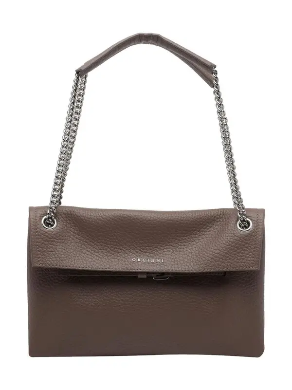 Orciani Venus Rectangular Hammered Leather Shoulder Bag With Sliding Handle - Brown