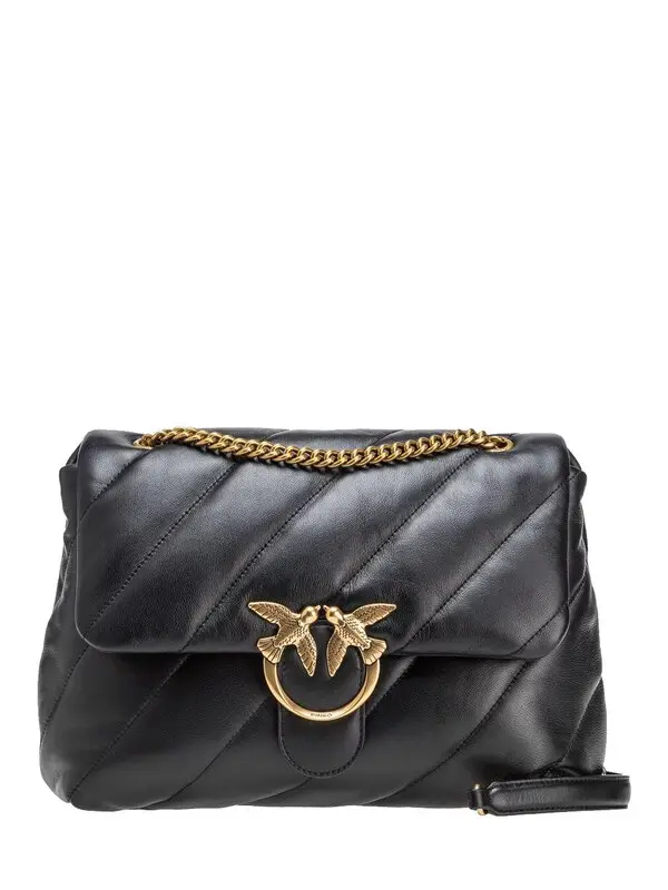 Pinko Classic Love Bag Puff In Quilted Nappa Leather With Love Birds Buckle - Black