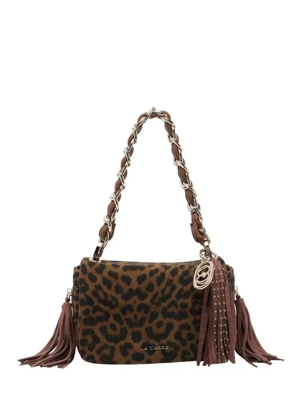 LA CARRIE Suede Mini Shoulder Bag With Animal Print And Charms - Brown