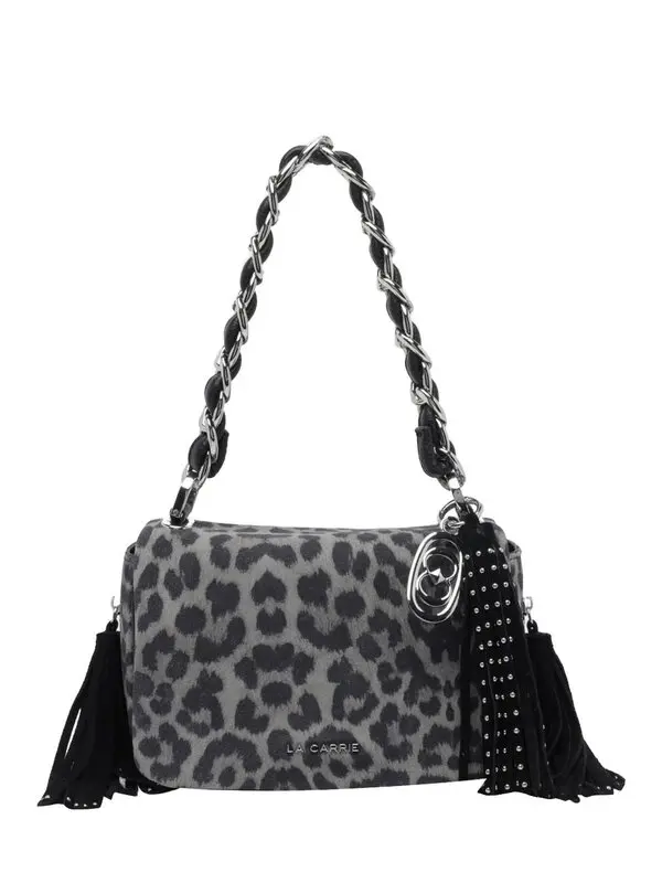 LA CARRIE Suede Mini Shoulder Bag With Animal Print And Charms - Grey