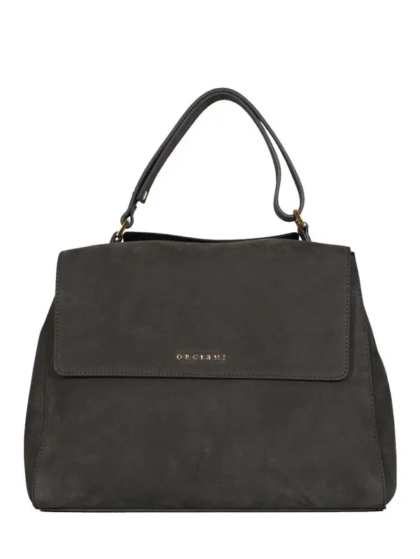 Orciani Sveva Hammered Leather Handbag With Adjustable Handle And Strap - Black