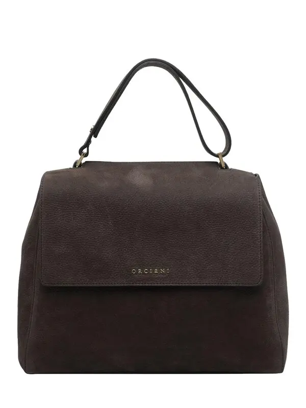 Orciani Sveva Hammered Leather Handbag With Adjustable Handle And Strap - Brown
