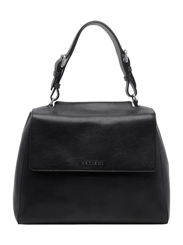 Orciani Sveva Flared Calf Leather Handbag With Removable Shoulder Strap - Black