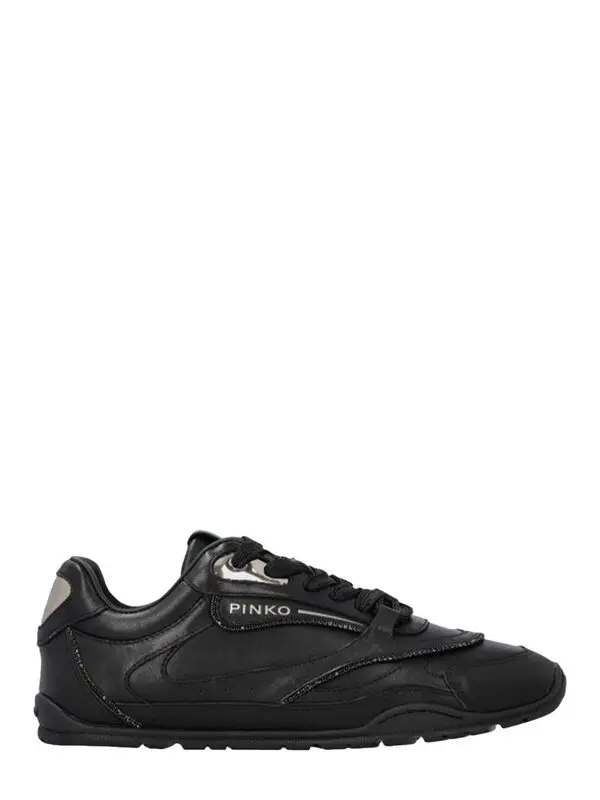 Pinko Yulia Low Top Leather Sneakers With Printed Logo And Padded Ankle - Black