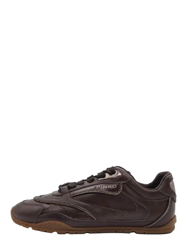 Pinko Yulia Low Top Leather Sneakers With Printed Logo And Padded Ankle - Dark