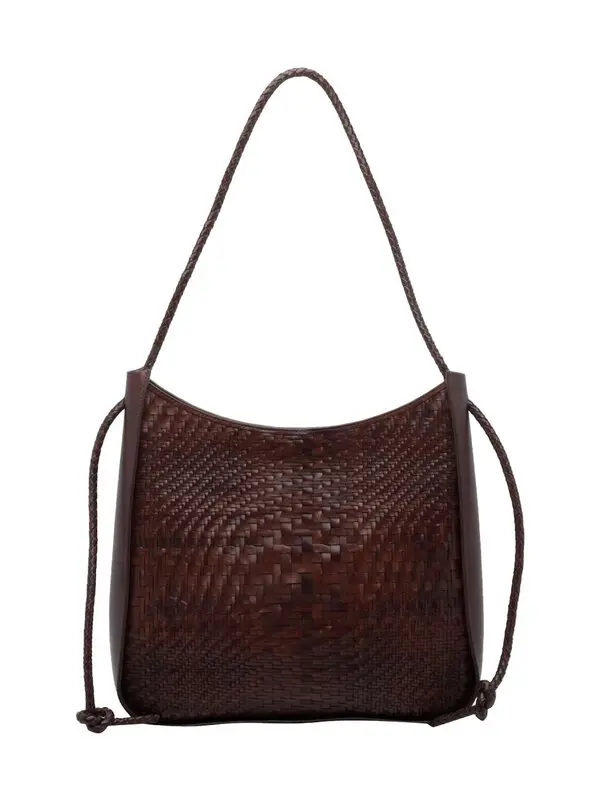 Dragon Diffusion Woven Leather Tote Bag With Single Handle - Brown
