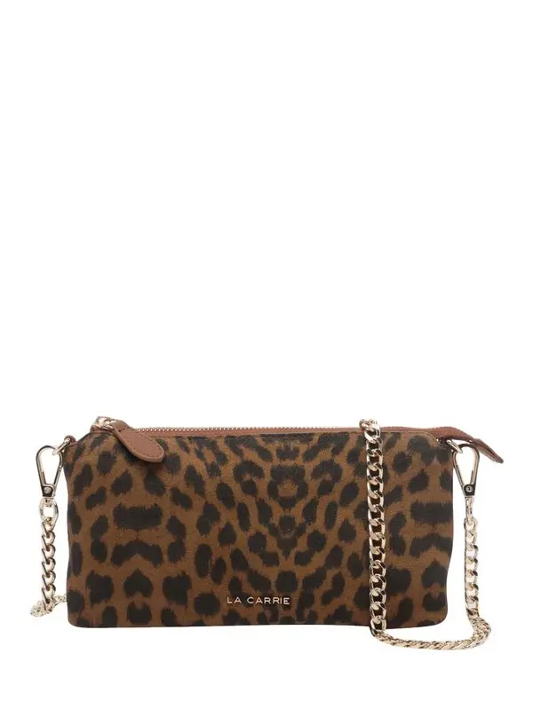 LA CARRIE Suede Clutch With Animal Print And Removable Strap - Brown