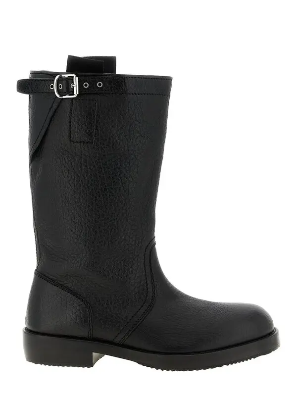 Dries Van Noten Grained Leather Biker Ankle Boots With Straps - Black