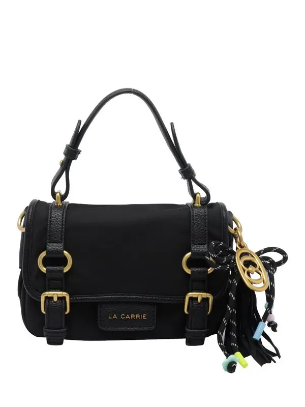 LA CARRIE Nylon Mini Handbag With Magnetic Flap Closure And Logo Charm - Black