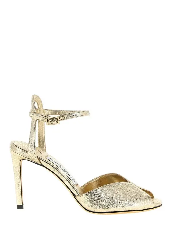 JIMMY CHOO Sacora Laminated Leather Sandals With A Stiletto Heel - Gold