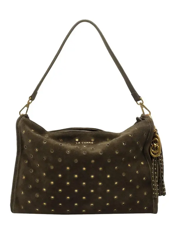 LA CARRIE Embroidered Polyester Shoulder Bag With Logo Charm - Green