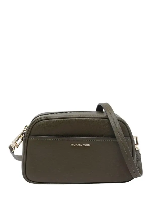 Michael Kors Jet Set Leather Camera Crossbody Bag With Metal Logo - Green