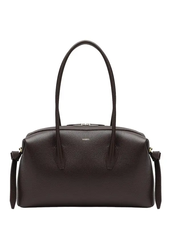 Yuzefi Brioche Duffle Hammered Leather Rounded Shoulder Bag With Zip Closure - Brown