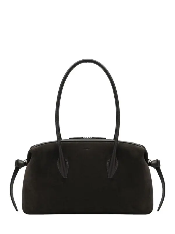 Yuzefi Brioche Duffle Hammered Leather Rounded Shoulder Bag With Zip Closure - Burnt