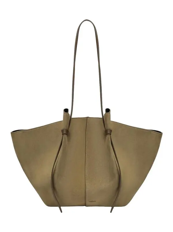 Yuzefi Mochi Hammered Leather Flared Shoulder Bag With Laminated Logo - Green