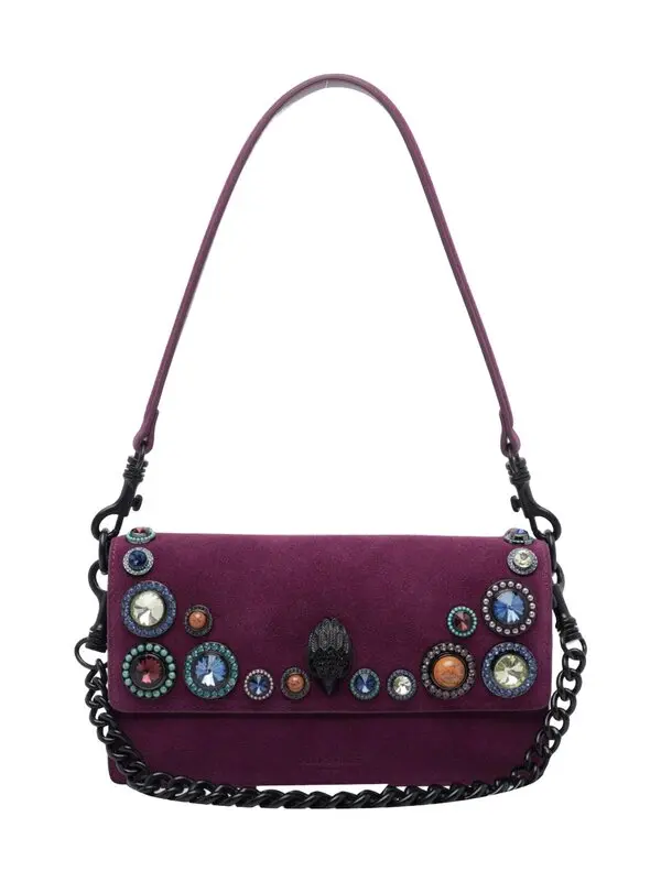 Kurt Geiger Sloane Suede Shoulder Bag With Crystals And Embroidered Logo - Violet