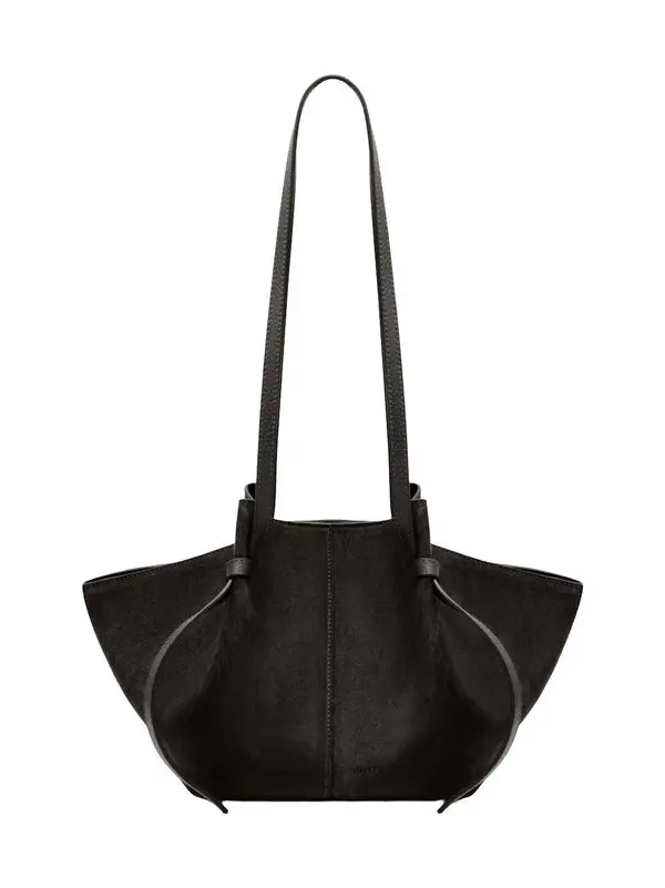 Yuzefi Mochi Suede Flared Shoulder Bag With Embossed Logo - Burnt