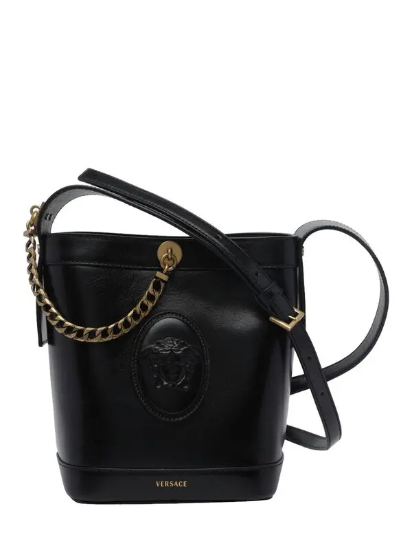 Versace Medusa '95 Leather Mini Bucket Bag With Metal Mesh - Black