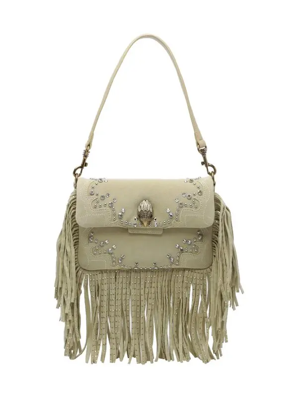 Kurt Geiger Oxford Suede Mini Shoulder Bag With Embroidery And Crystals - Beige
