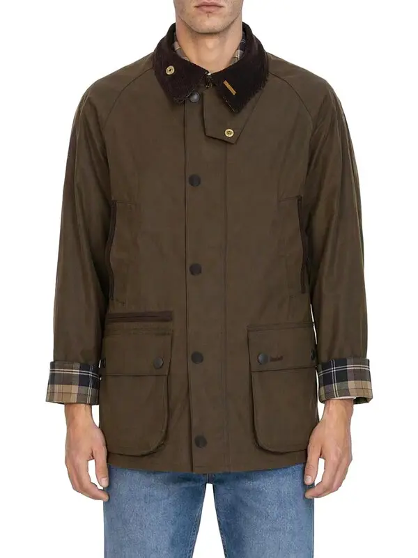 Barbour Bedale Waxed Cotton Jacket With Velvet Collar And Check Cuffs - Brown