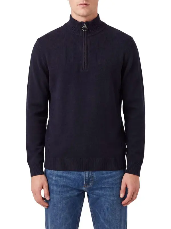 Barbour 100% Wool Half-zip High Neck Jumper With Applied Patches - Blue