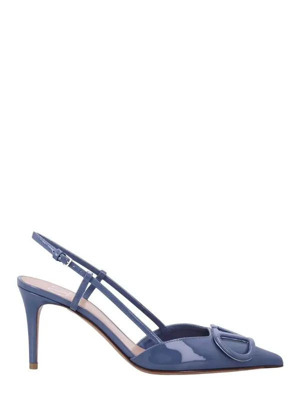 Valentino Garavani Vlogo Signature Patent Leather Slingback Pumps With Stiletto Heel - Blue