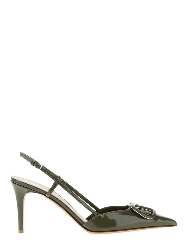 Valentino Garavani Vlogo Signature Patent Leather Slingback Pumps With Stiletto Heel - Olive