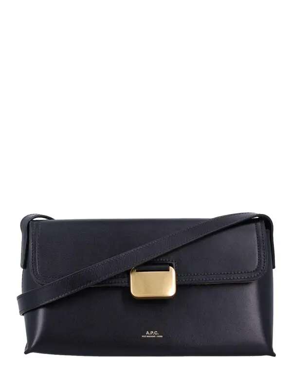 A.p.c. Simone Smooth Cowhide Leather Shoulder Bag With Laminated Logo - Black
