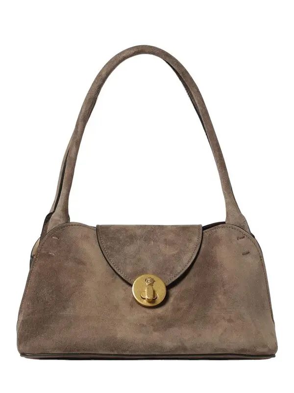 Versace Vivian Small Suede Shoulder Bag With Turn-lock Closure - Beige