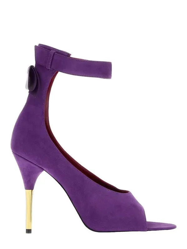 Valentino Garavani Fatale Suede High Heel Peep-toe Sandals With Bow Detail - Violet