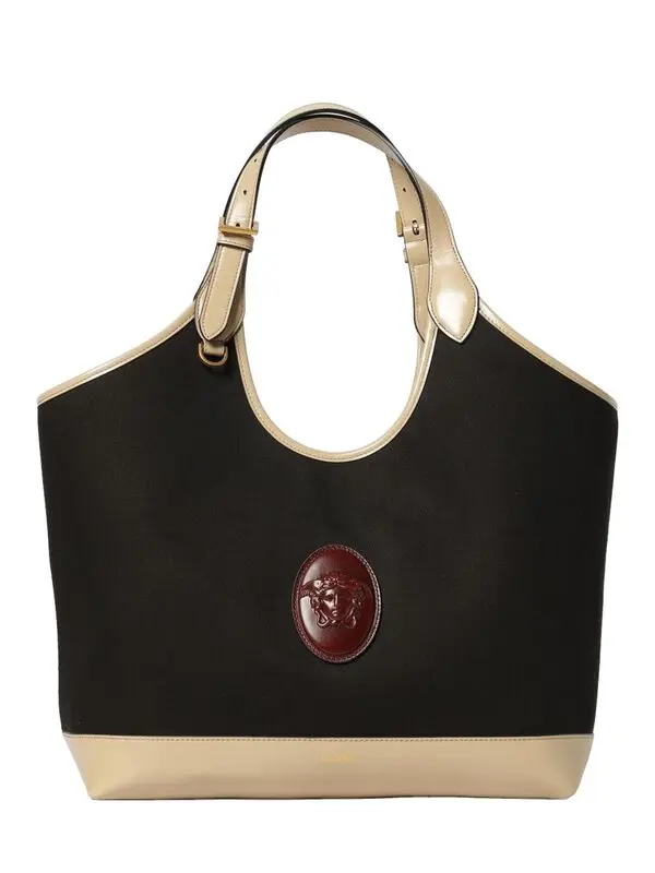 Versace Rivière Large Linen And Cotton Tote Bag With Medusa Logo - Black
