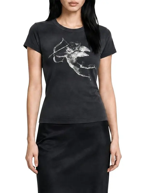 Fiorucci Slim Fit 100% Cotton Crew Neck T-shirt With Graphic Print - Black