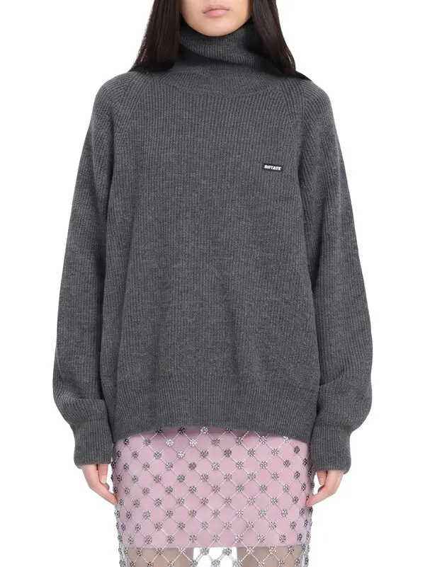 ROTATE BY BIRGER CHRISTENSEN Oversized Dropped Shoulder Turtleneck In Certified Wool And Cashmere - Grey