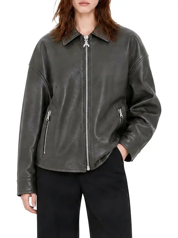 Patrizia Pepe Faux Leather Shirt-style Jacket With Zip Closure - Green