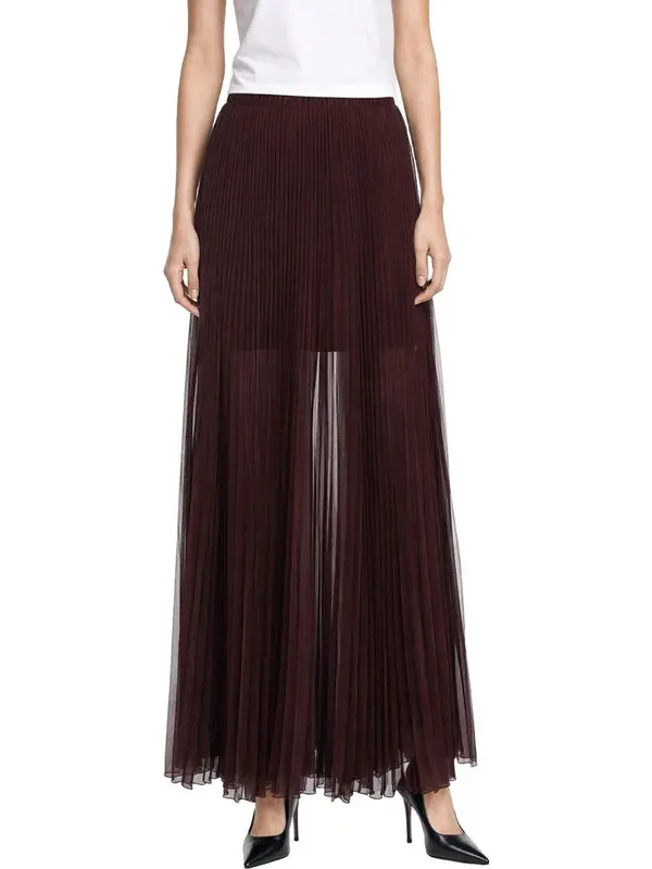 Patrizia Pepe Pleated Chiffon Long Skirt With Elasticated High Waist - Brown