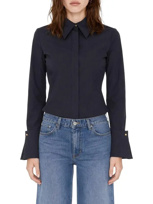 Elisabetta Franchi Striped Cotton Slim Fit Shirt With Slogan Print - Black