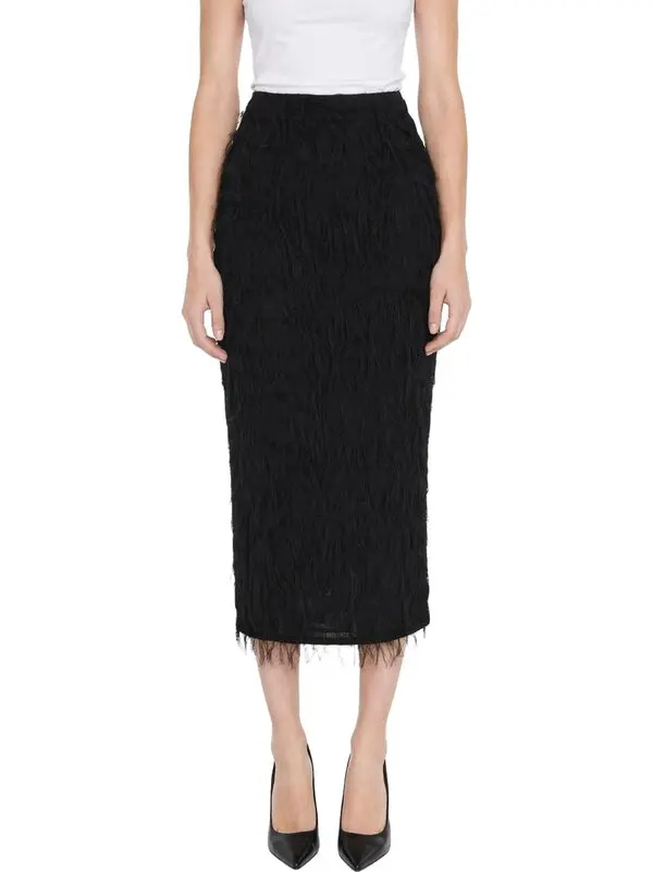 Patrizia Pepe Midi Pencil Skirt In Jersey With Fringes And Embroidery - Black