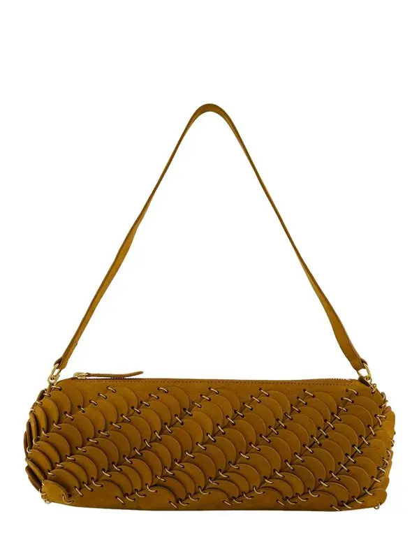 Rabanne Paco Cylindrical Leather And Brass Shoulder Bag With Ring - Brown