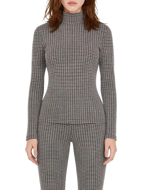 Patrizia Pepe Houndstooth Print Slim Fit Turtleneck In Stretch Jersey - Grey
