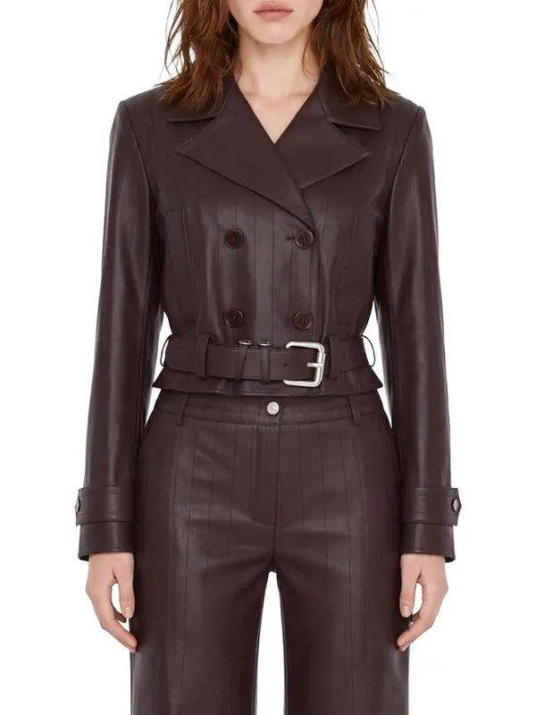 Patrizia Pepe Short Faux Leather Biker Jacket With Lapel Collar - Brown
