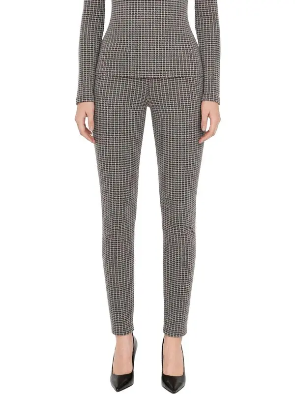 Patrizia Pepe Houndstooth Print Skinny Trousers In Jersey With Mid-rise Waist - Grey