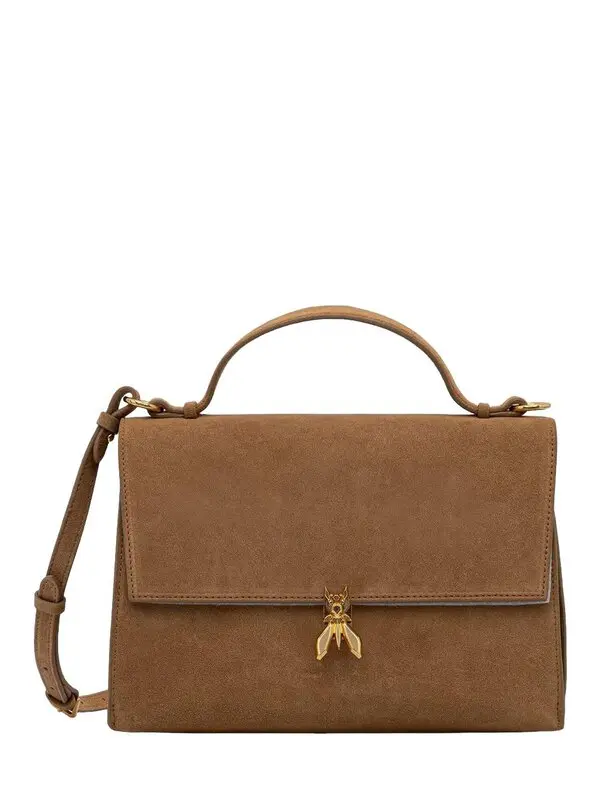 Patrizia Pepe Suede Handbag With Monogram And Fly Logo - Natural