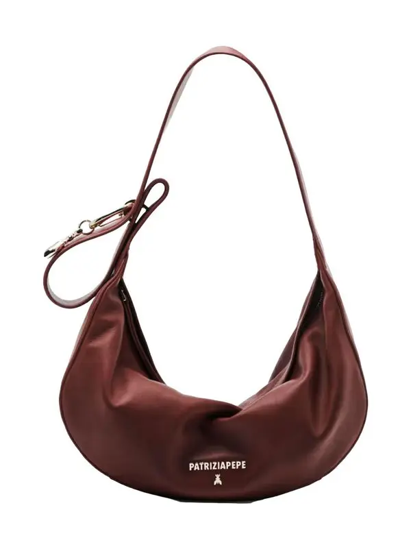 Patrizia Pepe Calfskin Leather Shoulder Bag With Metal Logo Detail - Brown