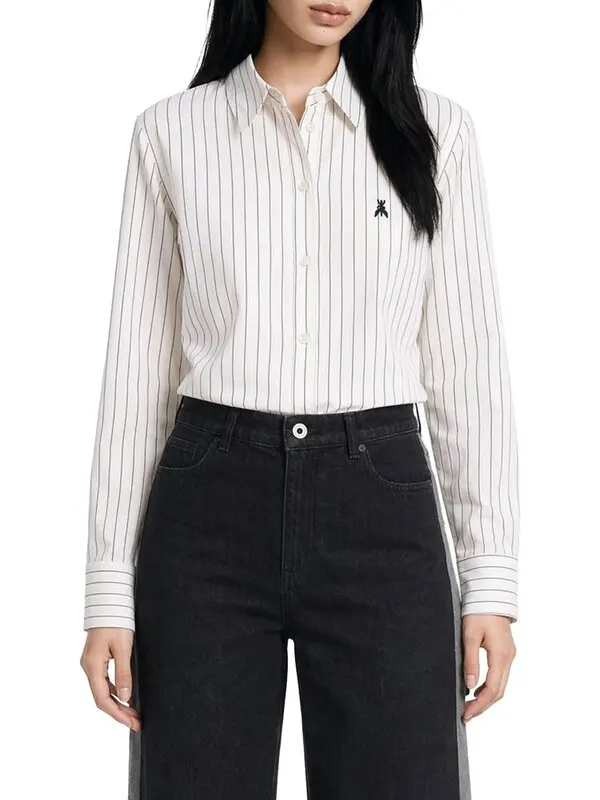 Patrizia Pepe Slim Fit Viscose Blend Shirt With Embroidered Fly Logo - Grey