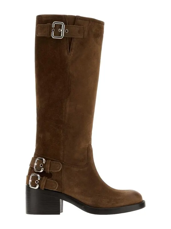 Chloé Dakota Knee-high Suede Calfskin Biker Boots - Brown