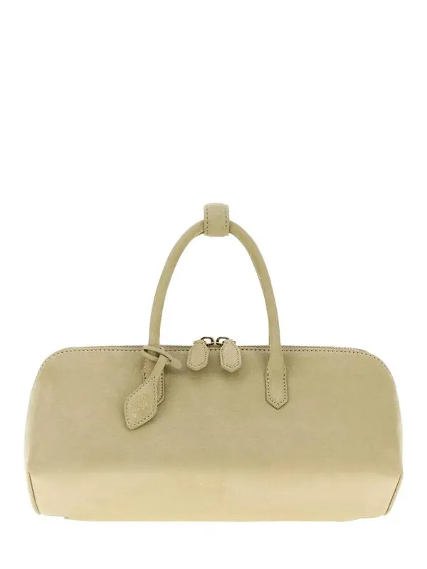 Alaïa Delta Handbag In Nubuck With Double Handle And Logo Charm - Beige