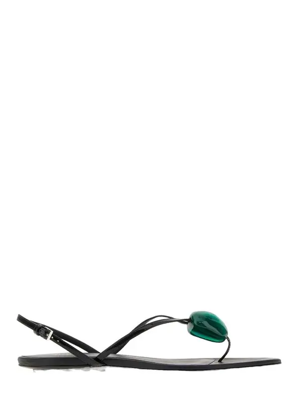 Alaïa Leather Thong Sandals With Applied Stones And Low Heel - Black