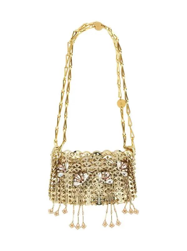 Rabanne 1969 Nano Bag In Metal Mesh With Crystals And Decorative Fringes - Gold