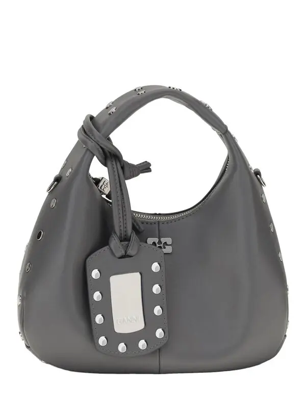 GANNI Recycled Leather Mini Handbag With Butterfly Logo - Grey